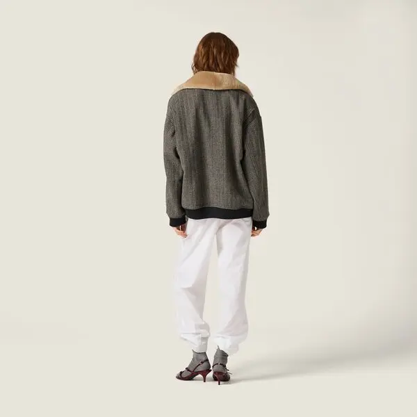 Miu Miu Chevron Blouson Jacket With Shearling Collar - Slate Gray